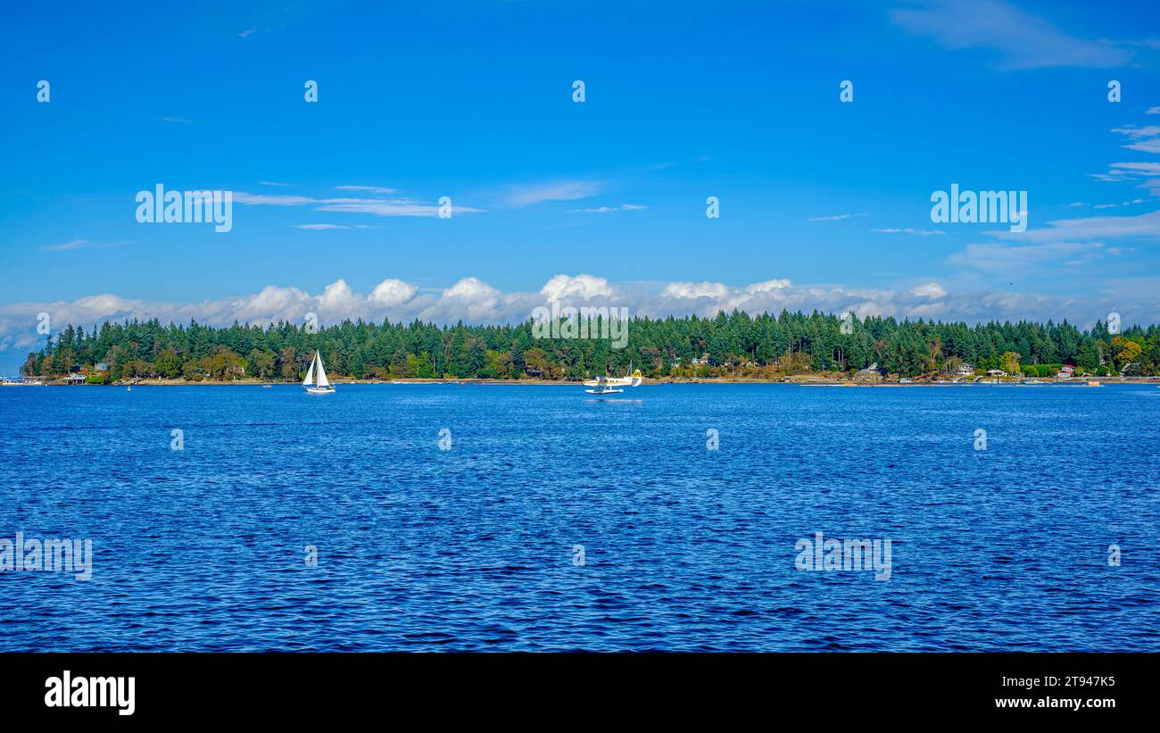 A seaplane landing in Nanaimo Harbour near Protection Island Stock ...