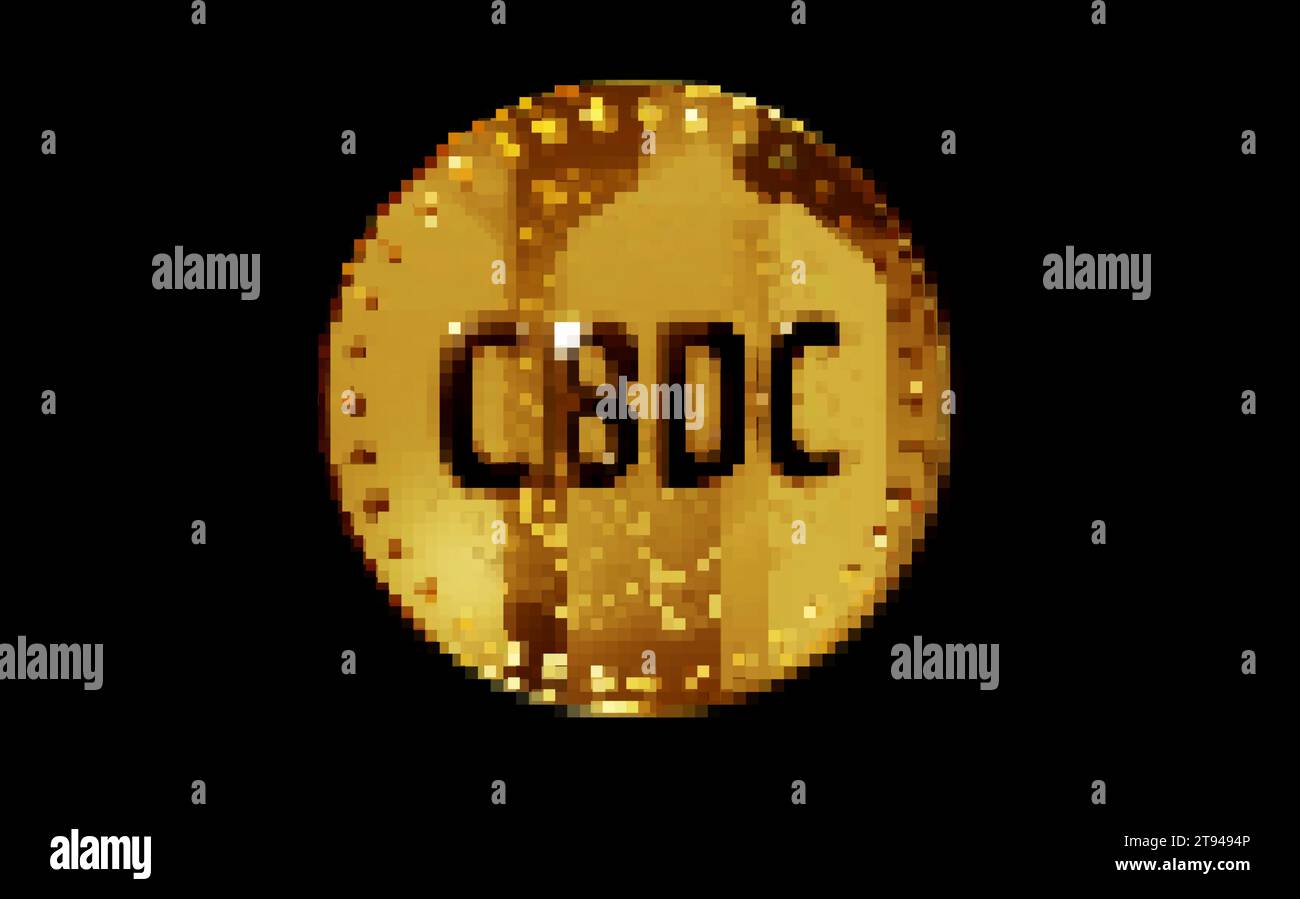 CBDC Digital Currency cryptocurrency gold coin in retro pixel mosaic ...