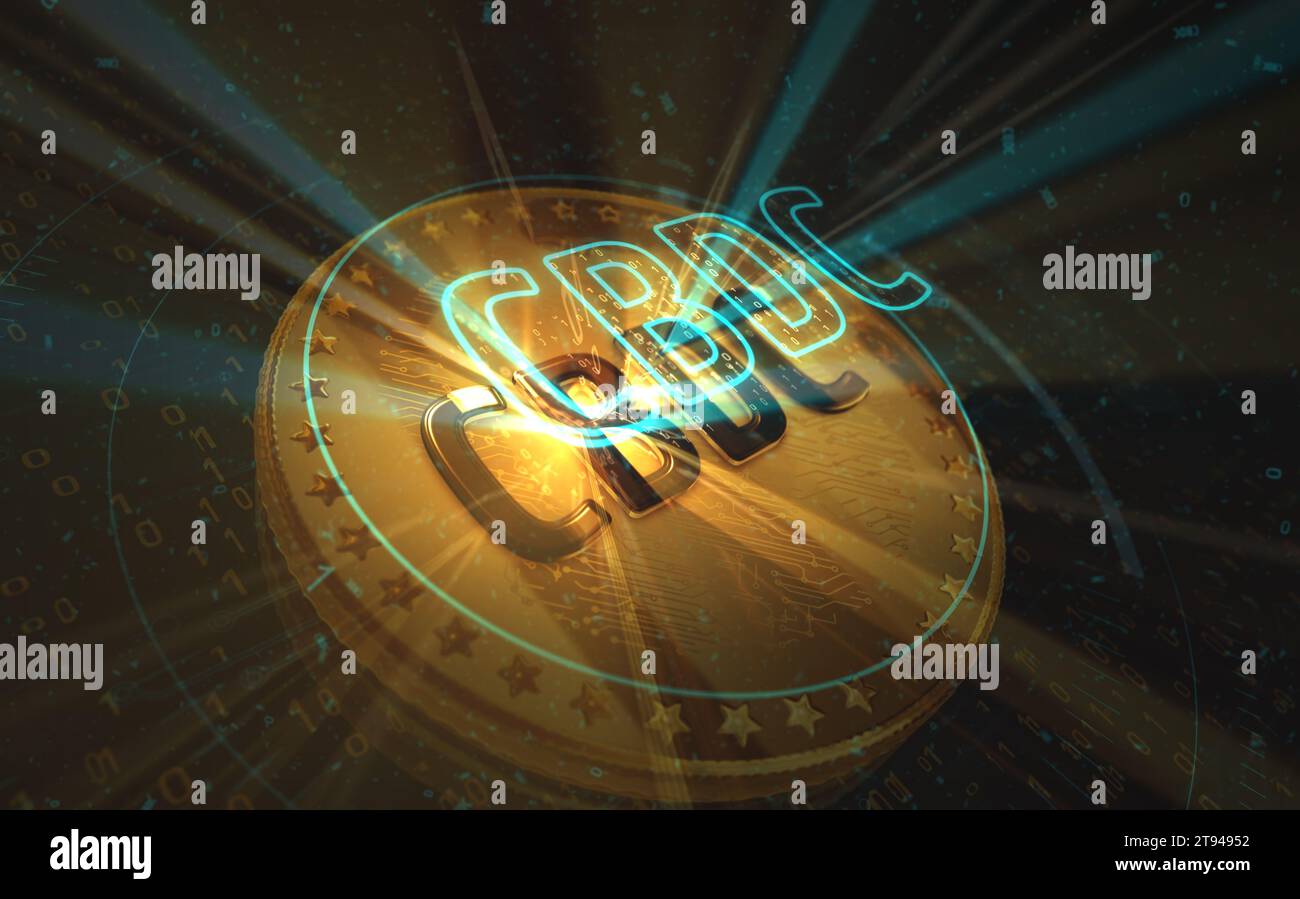 CBDC Digital Currency cryptocurrency gold coin on green screen background. Abstract concept 3d ...