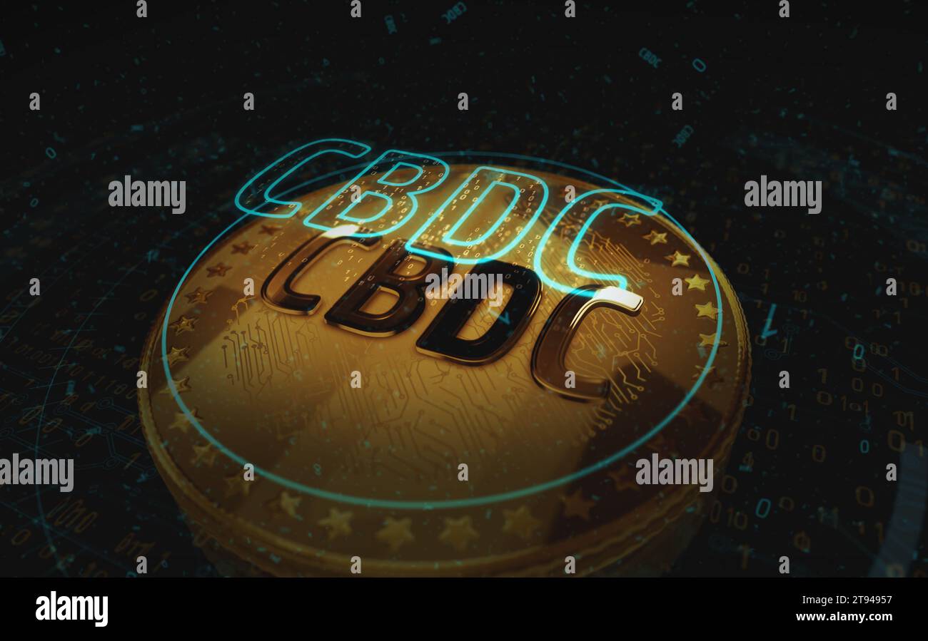 CBDC Digital Currency cryptocurrency gold coin on green screen background. Abstract concept 3d ...