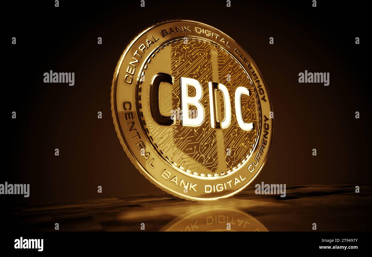 CBDC Digital Currency cryptocurrency gold coin on green screen background. Abstract concept 3d ...