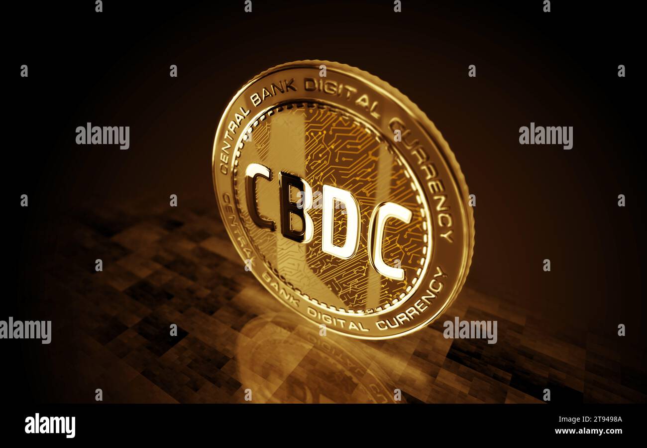 CBDC Digital Currency cryptocurrency gold coin on green screen background. Abstract concept 3d ...
