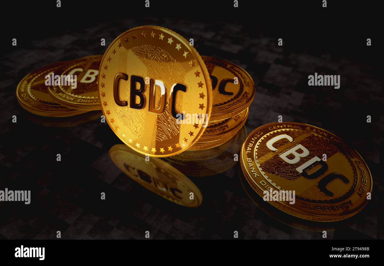 CBDC Digital Currency cryptocurrency gold coin on green screen background. Abstract concept 3d ...