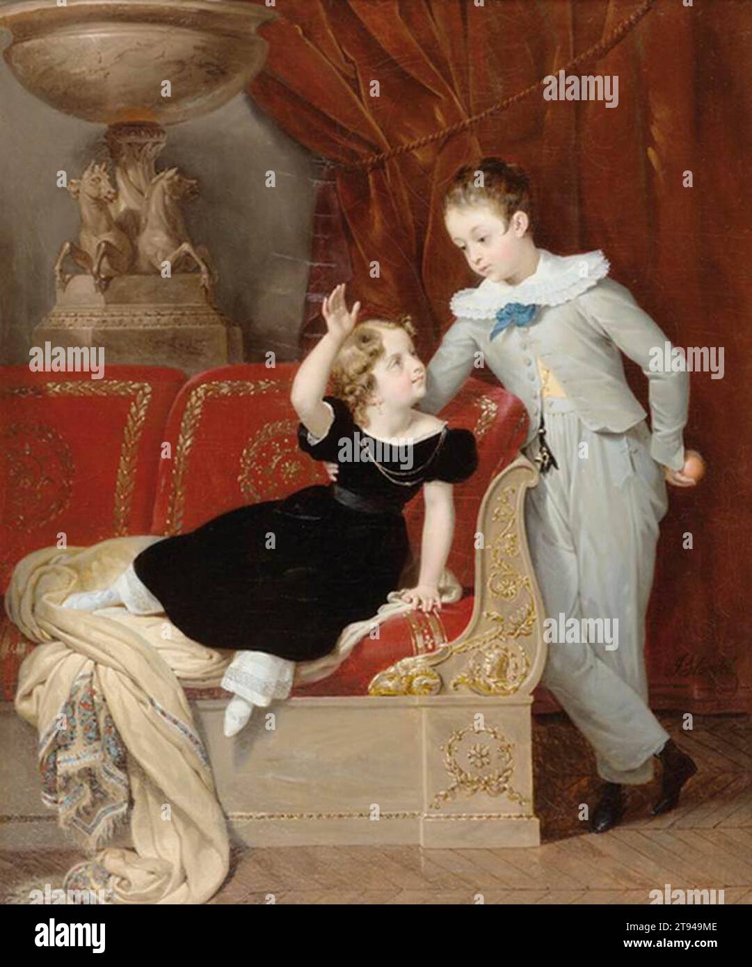 Two Children in an Empire Interior 1826 by Merry-Joseph Blondel Stock ...