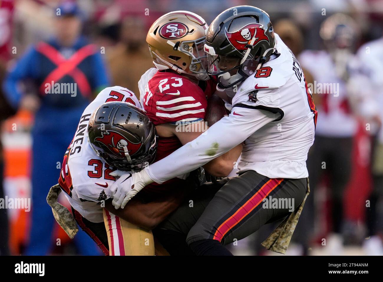 Tampa Bay Buccaneers safety Josh Hayes, left, and linebacker SirVocea ...