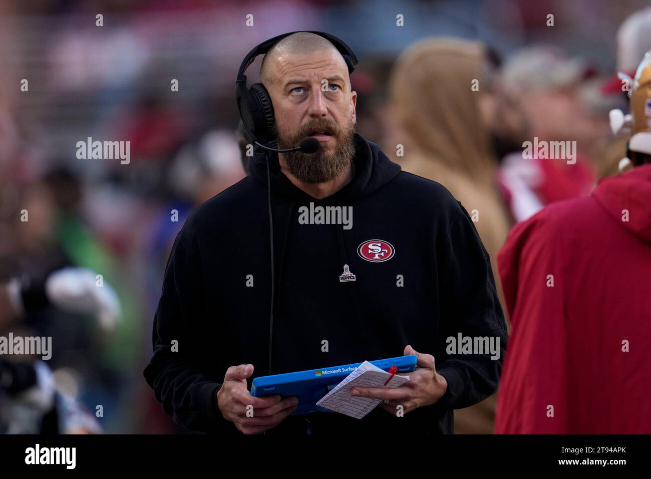 San Francisco 49ers tight ends coach Brian Fleury watches from the ...