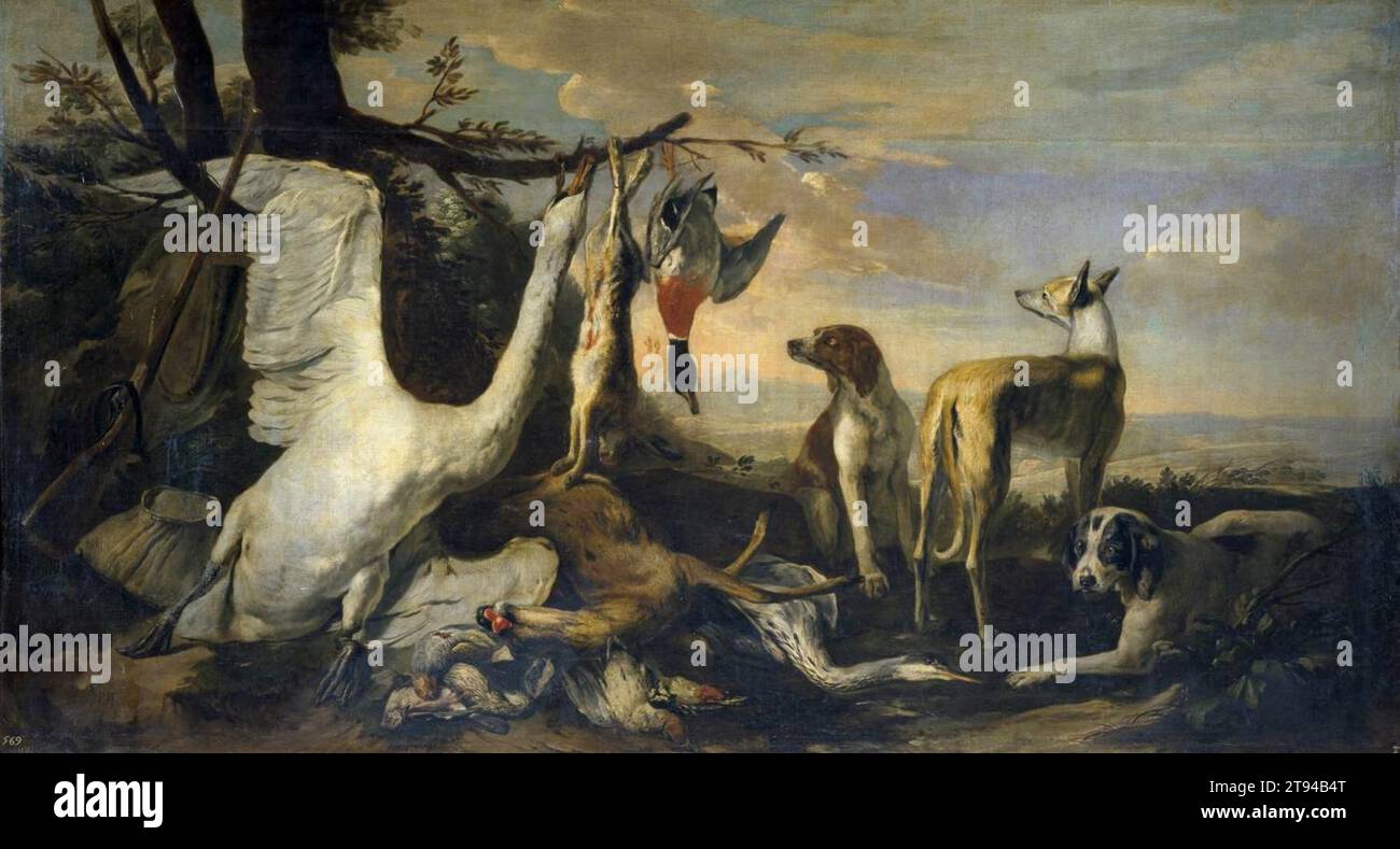 Hunting Still-Life with Dogs and a Dead Swan - by Pieter Boel Stock ...