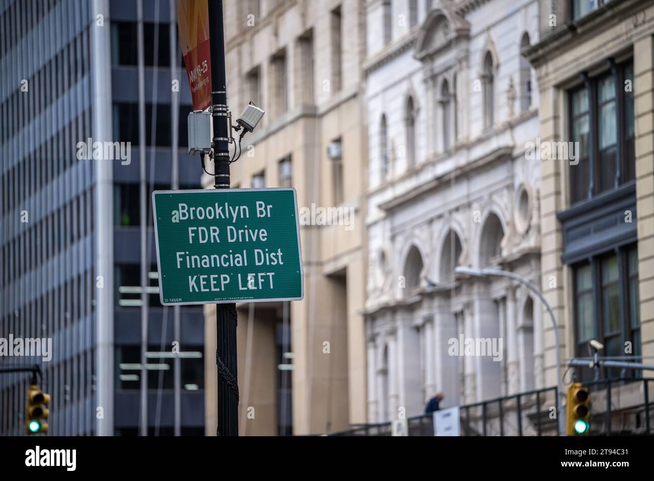 Broadway sign next to traffic lights on the streets of New York Stock ...