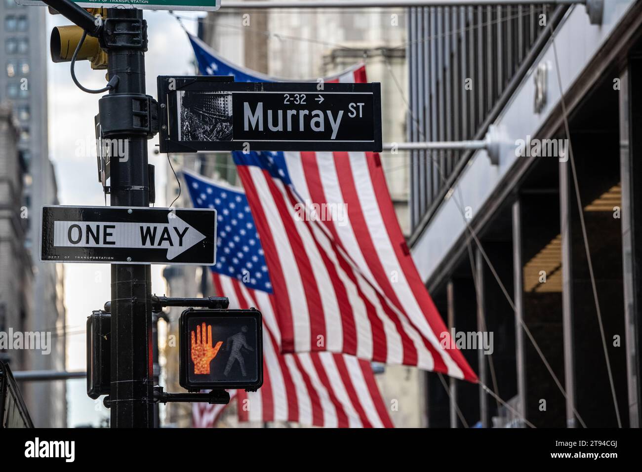 One Way sign with the USA flag behind Stock Photo - Alamy