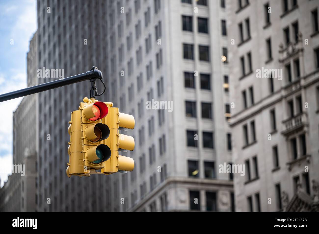 Pedestrian and One way traffic lights on the streets of New York Stock ...