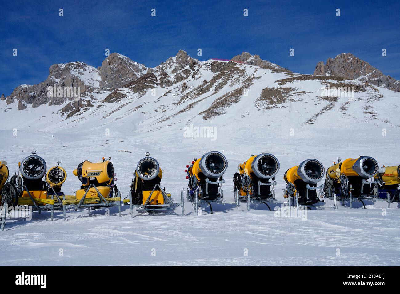 Snow cannons,ski area Passo m, Tre Valli,Pala Group,Dolomites Group ...