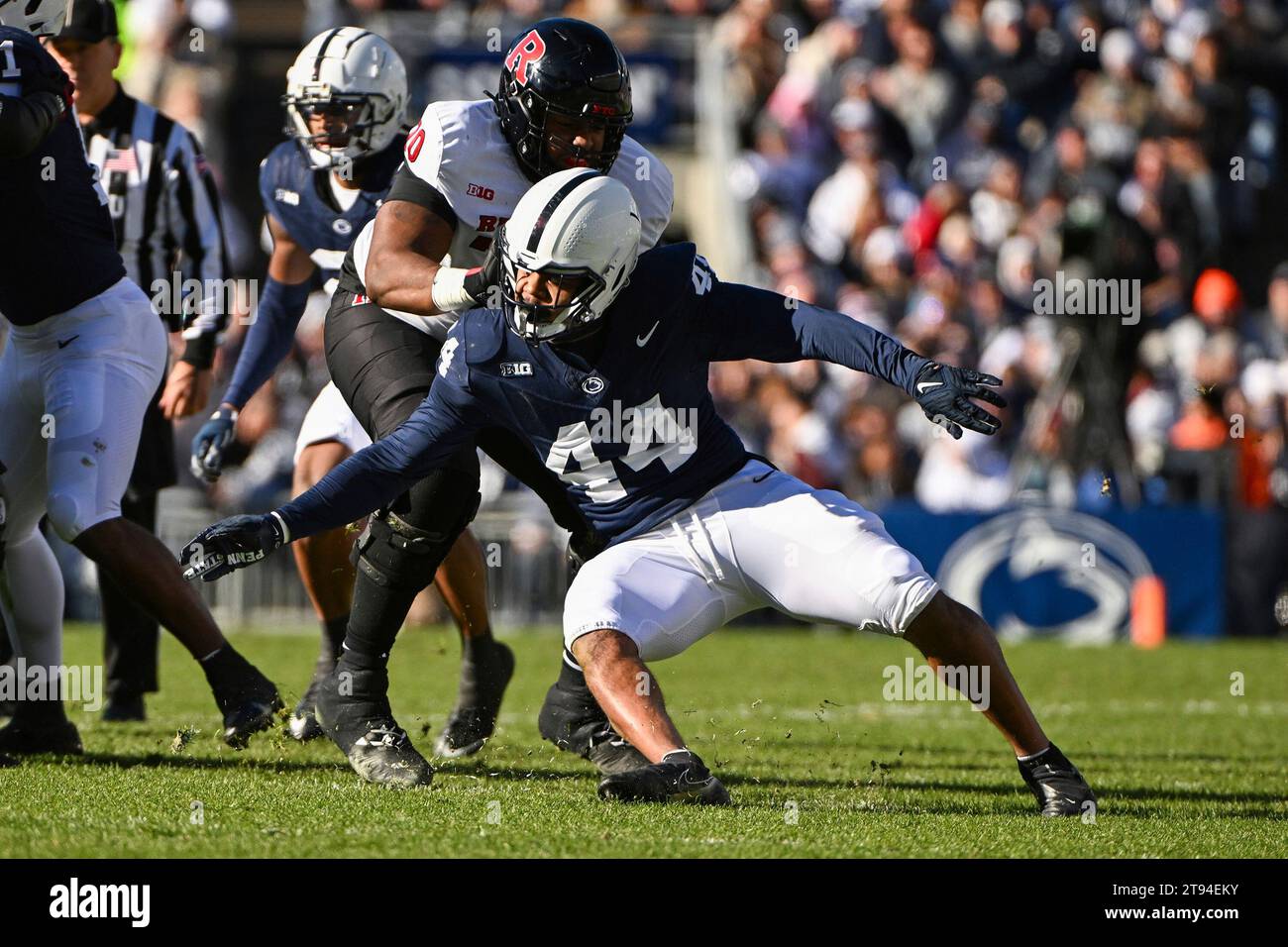 Penn State defensive end Chop Robinson (44) pass rushes against Rutgers ...