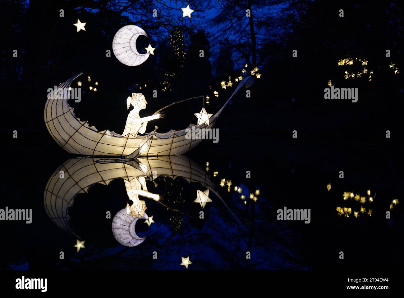 A view of a light display at the Glow Wild winter lantern trail at Kew ...