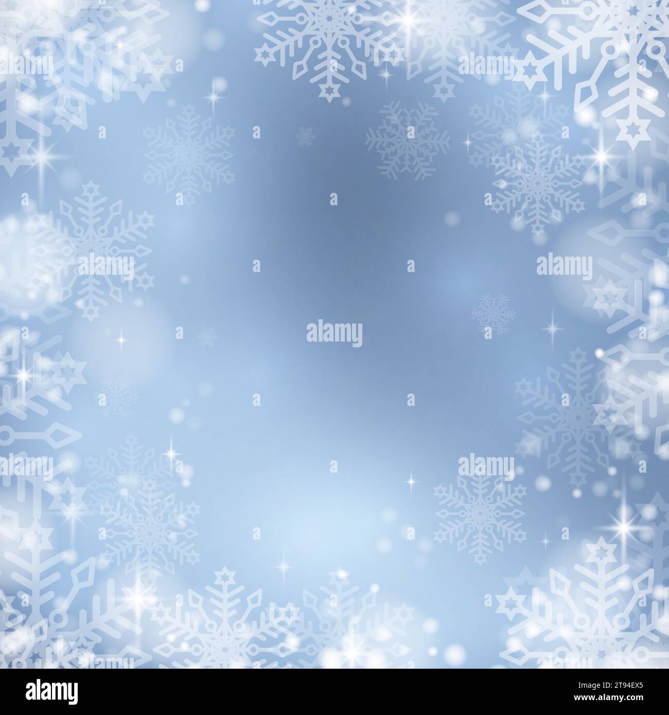 Winter snow background with snowflakes and sparks. Snowfall on a blue ...
