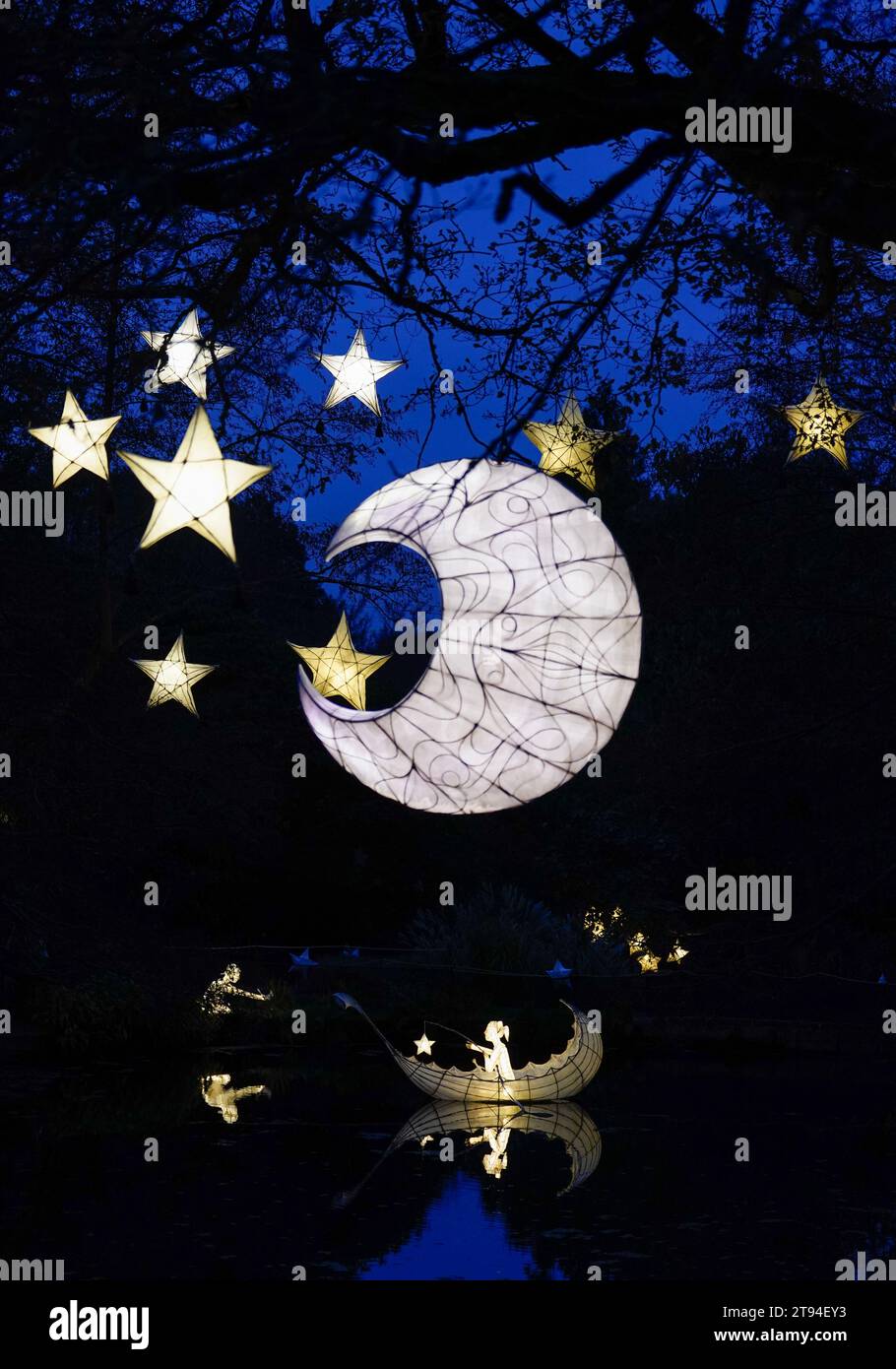 A view of a light display at the Glow Wild winter lantern trail at Kew ...