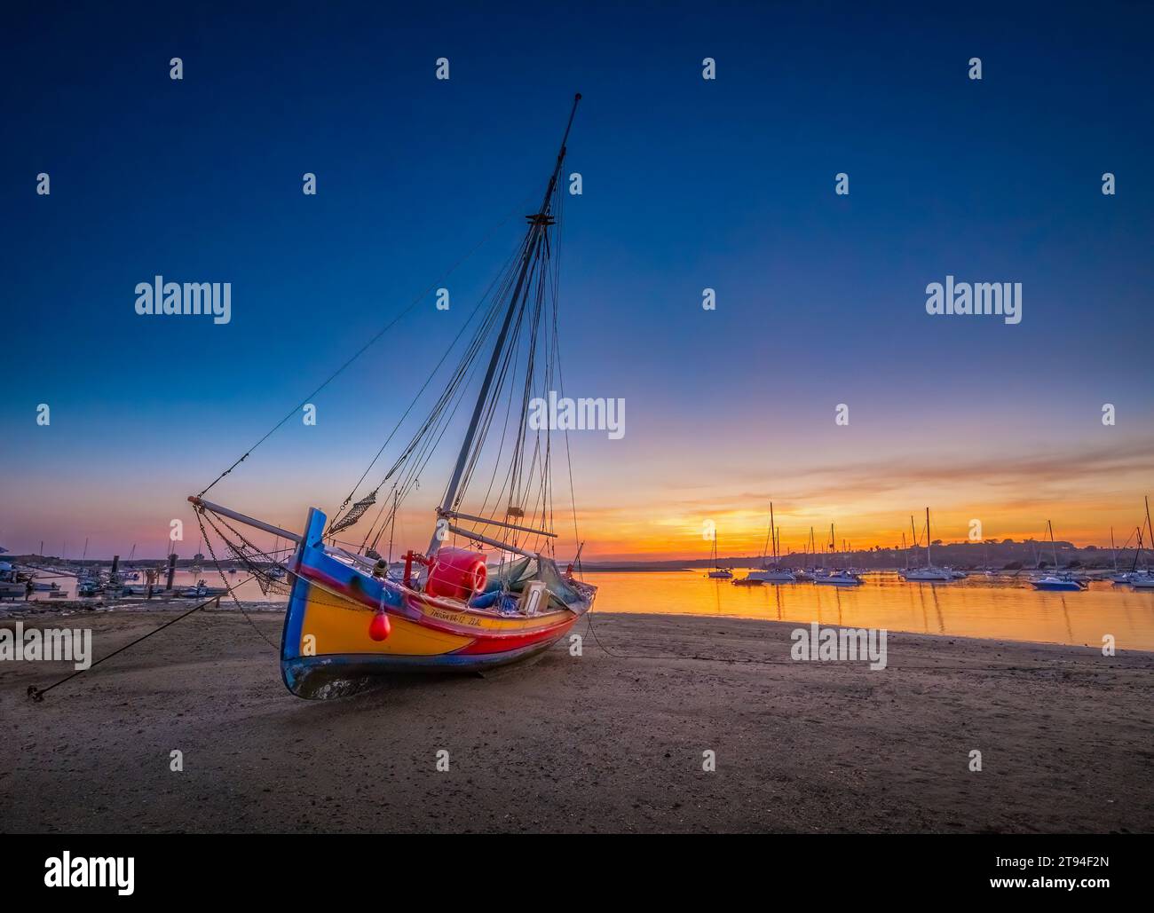 Colorful fishing boat in Alvor a village located in the west Algarve ...