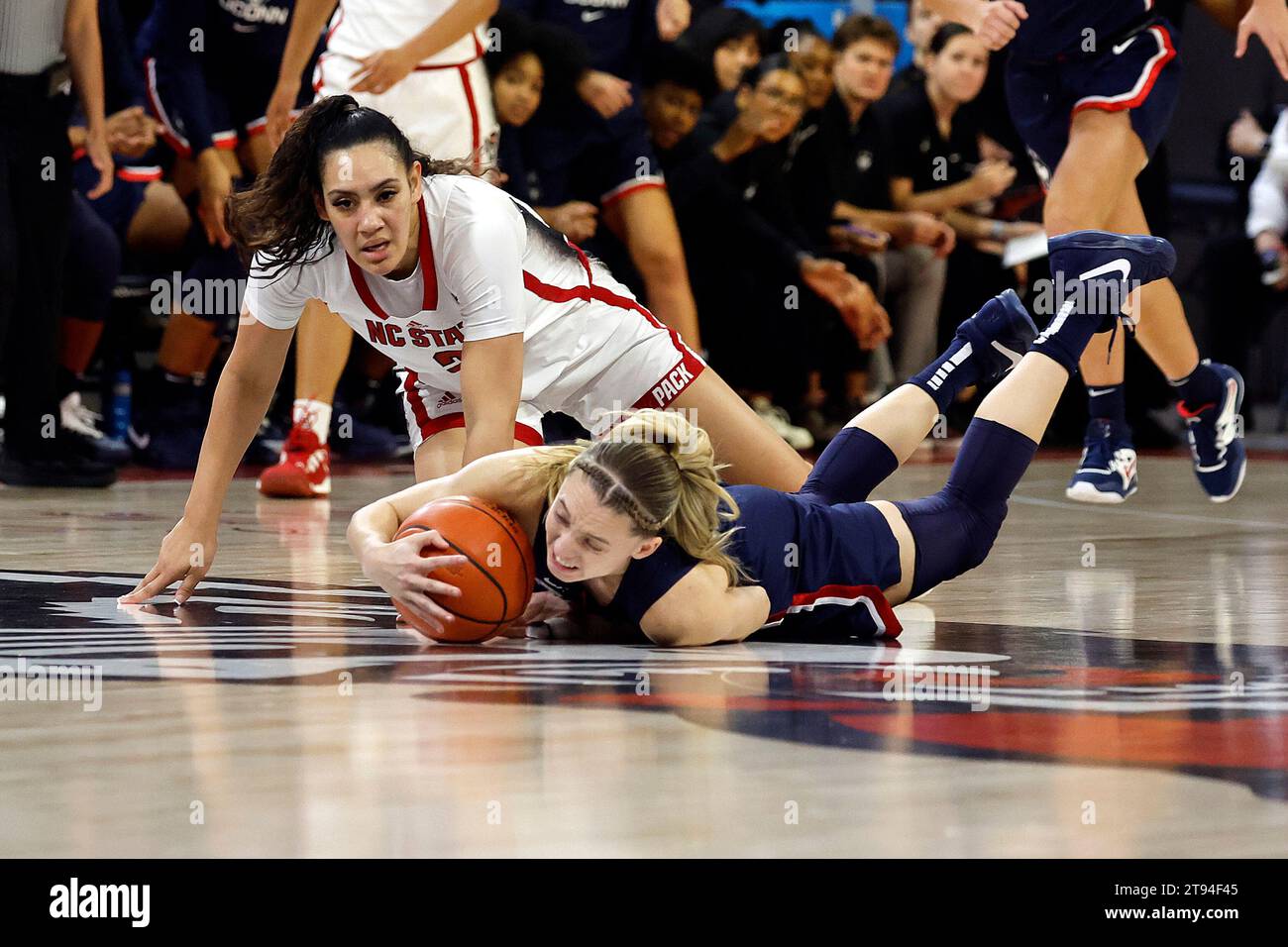 UConn's Paige Bueckers (5) battles for the ball with North Carolina ...