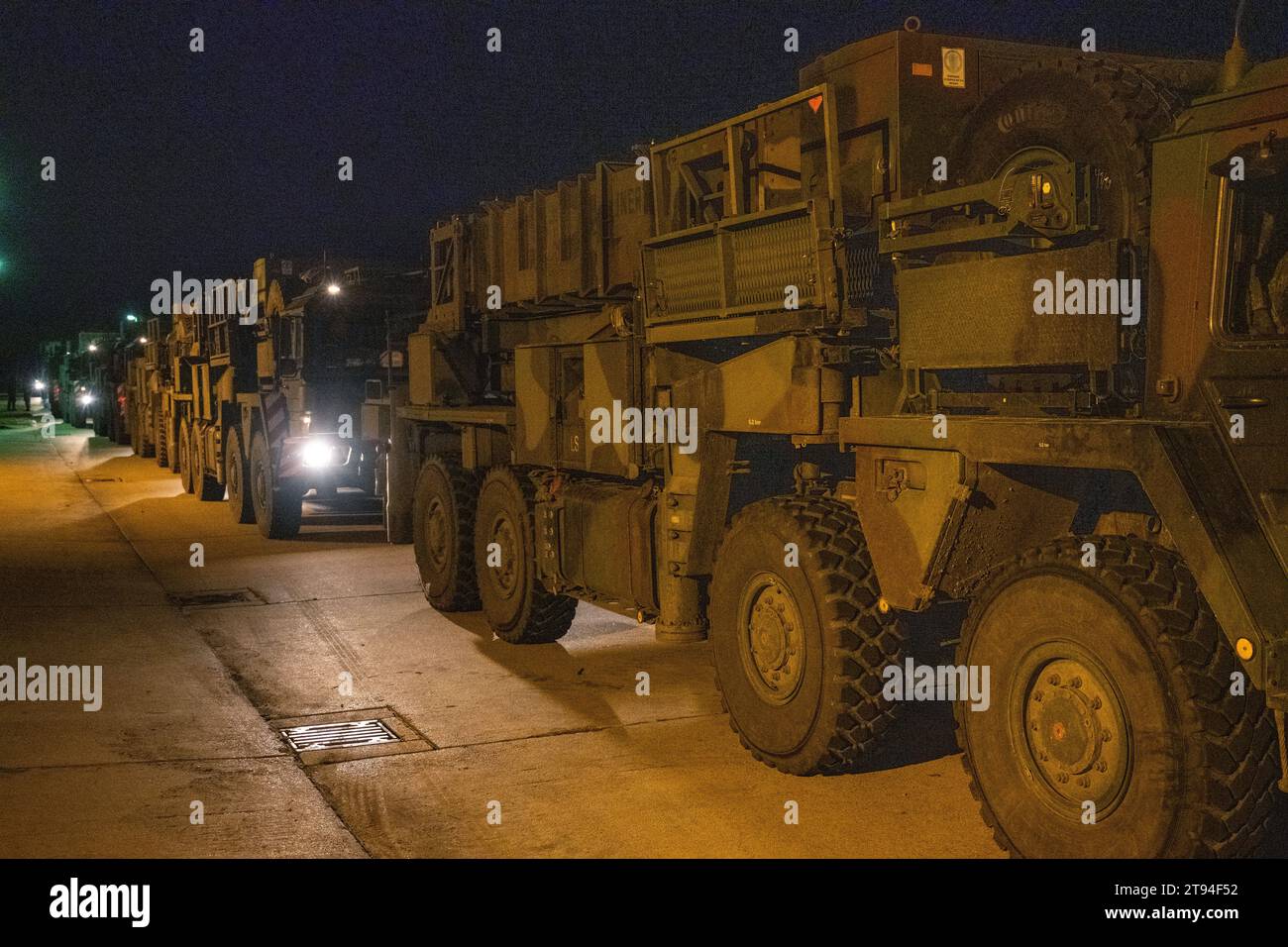 Torgelow, Germany. 22nd Nov, 2023. Vehicles with Patriot air defense ...