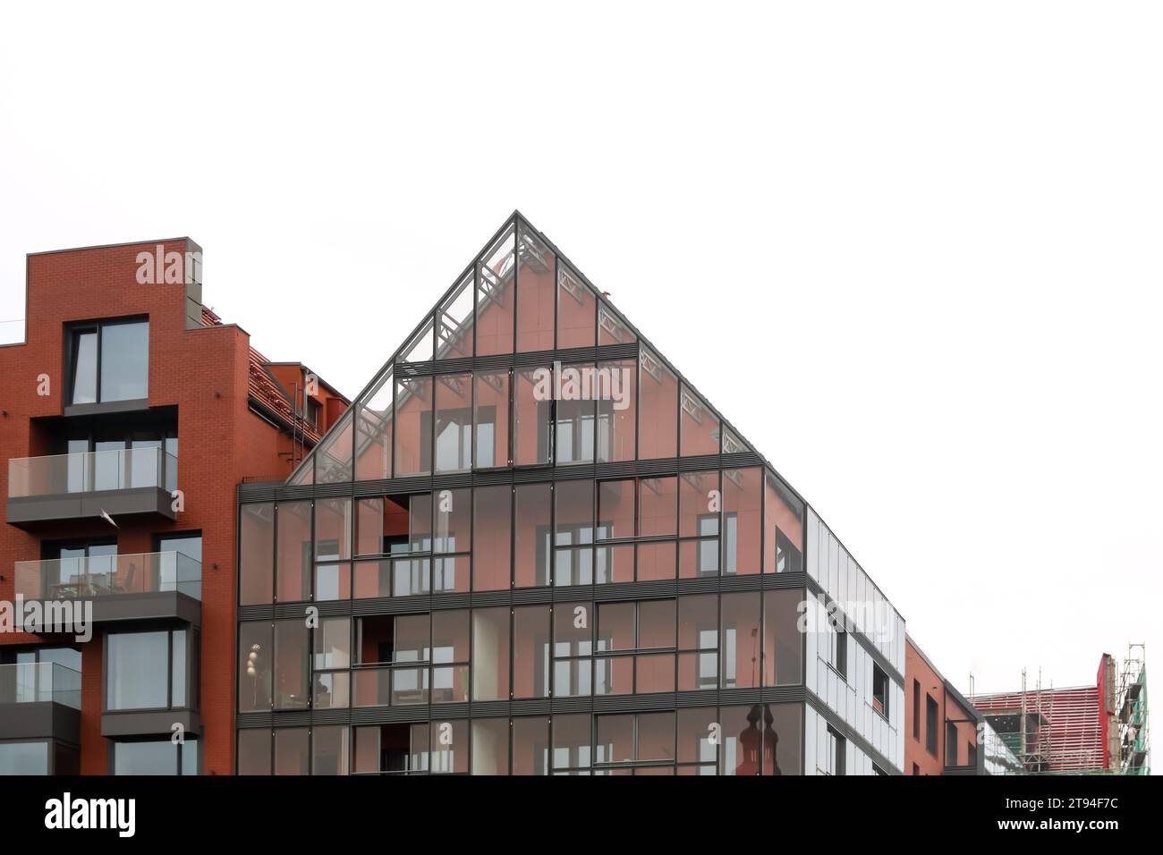 Modern glass and red brick buildings in minimalism style. New modern ...