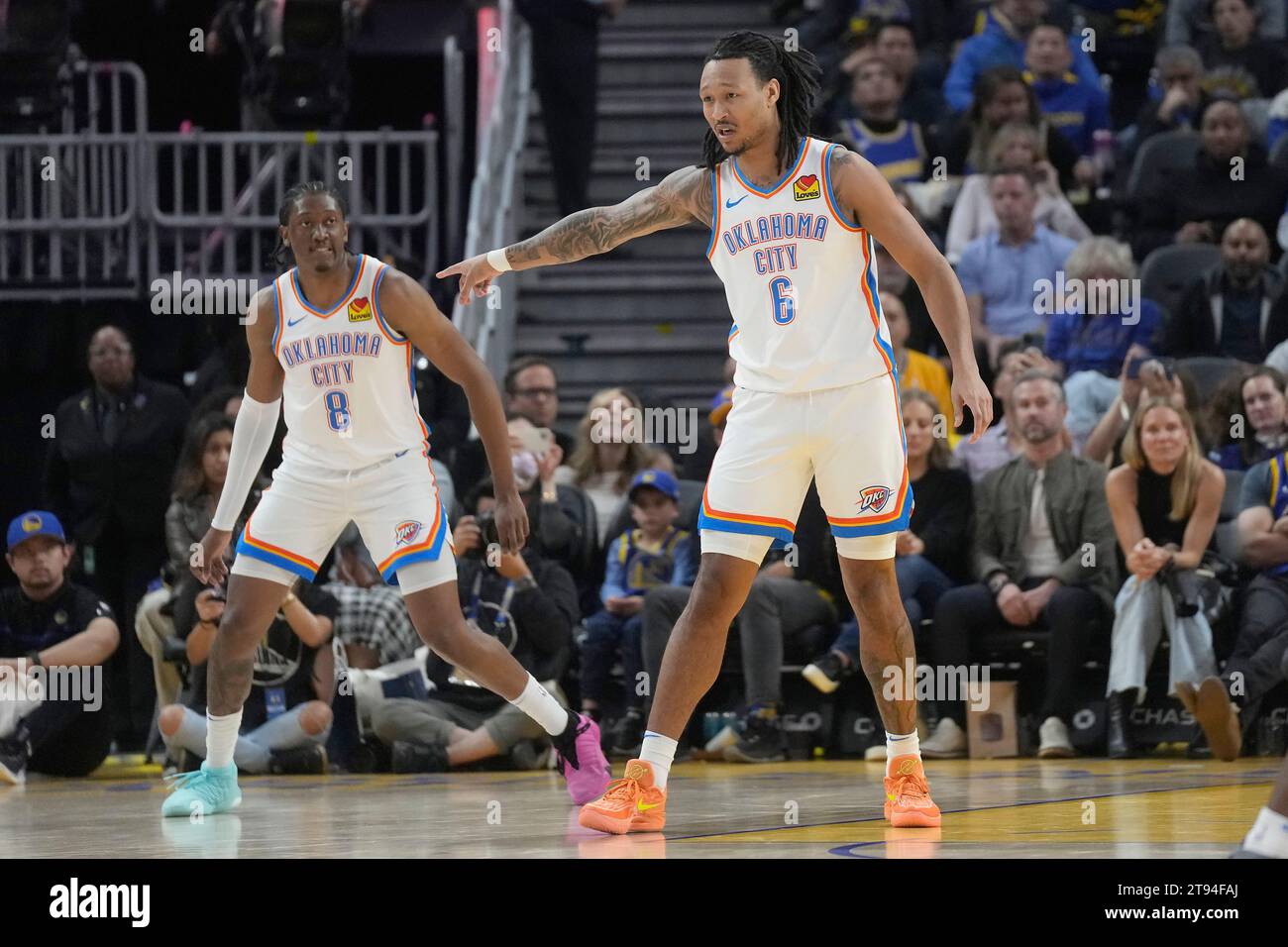 Oklahoma City Thunder forward Jalen Williams (8) and forward Jaylin ...