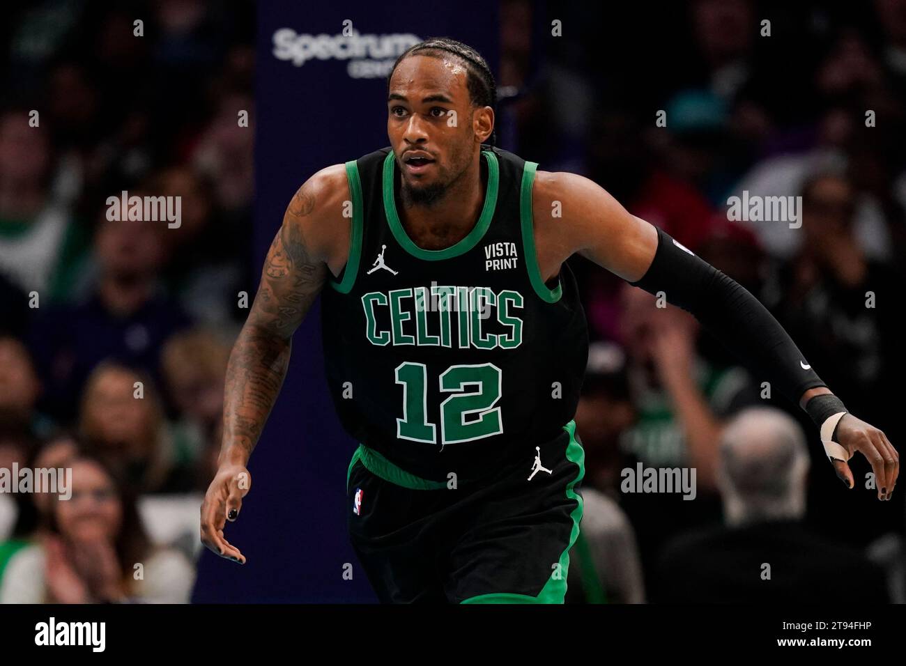 Boston Celtics forward Oshae Brissett runs up the court in the second ...