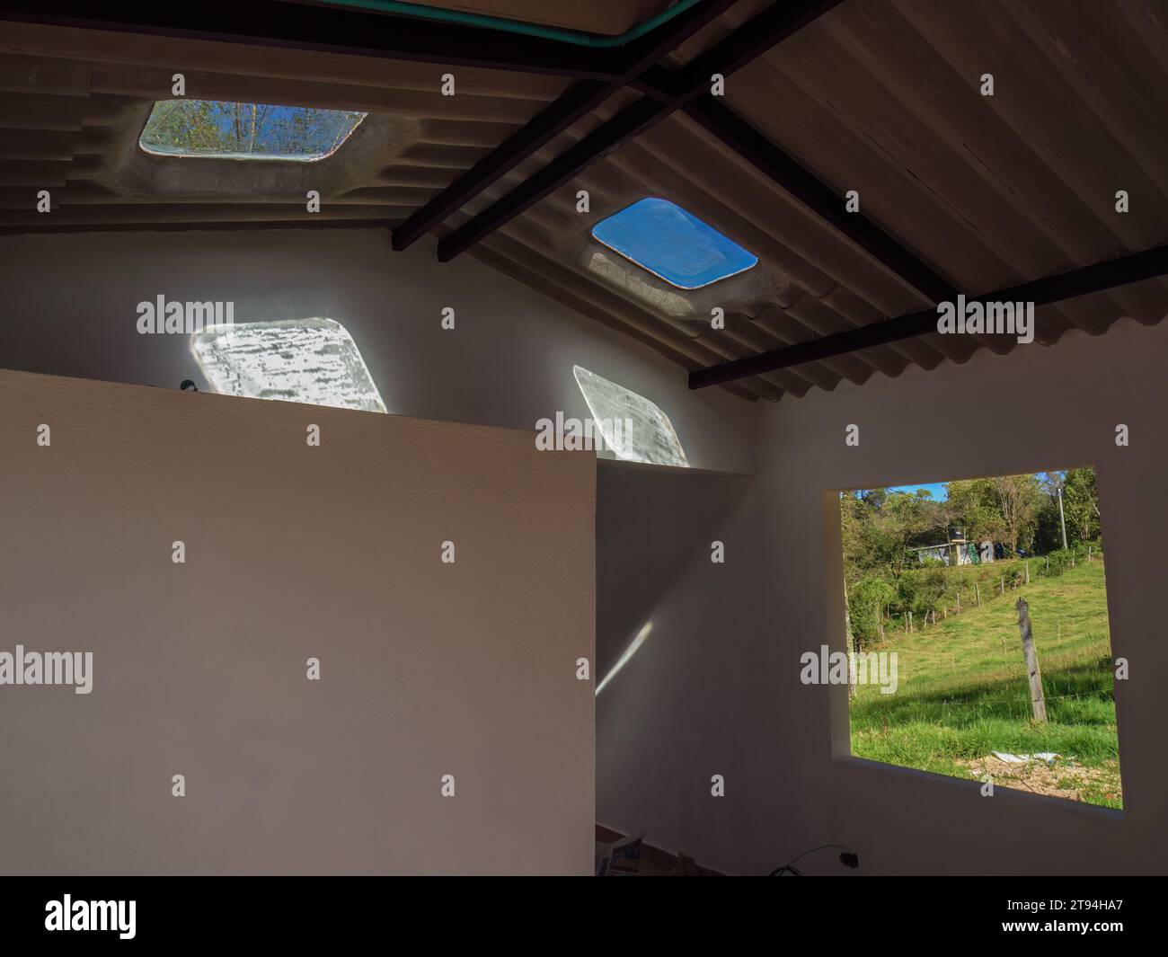 Interior of a brand new workshop with the sunlight entering through a ...