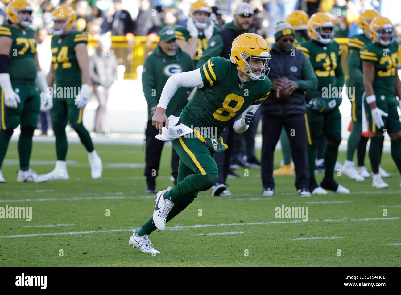 Green Bay Packers quarterback Sean Clifford (8) during an NFL football ...