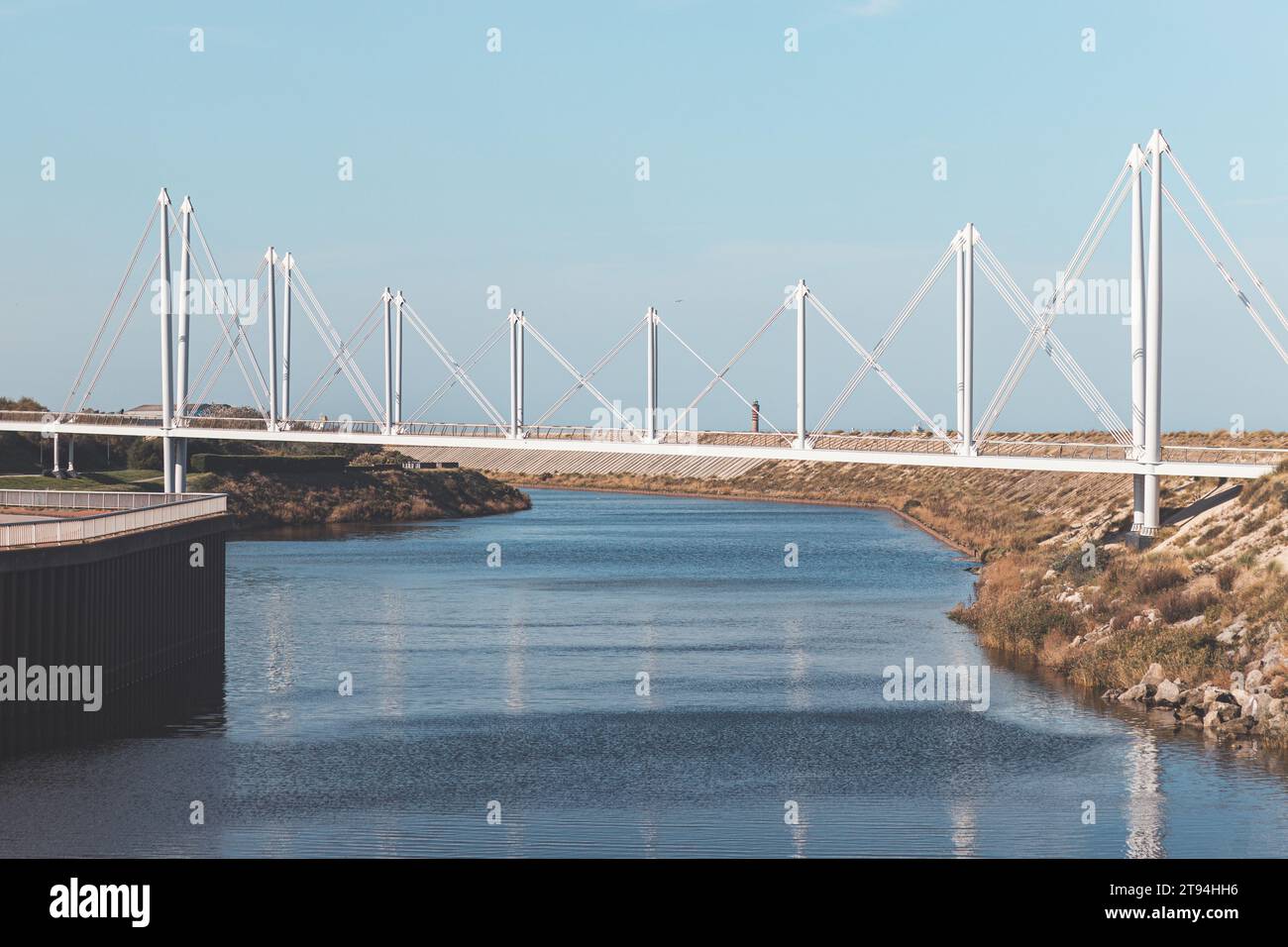 Famous white Passerelle du Grand Large bridge in Dunkirk over the ...