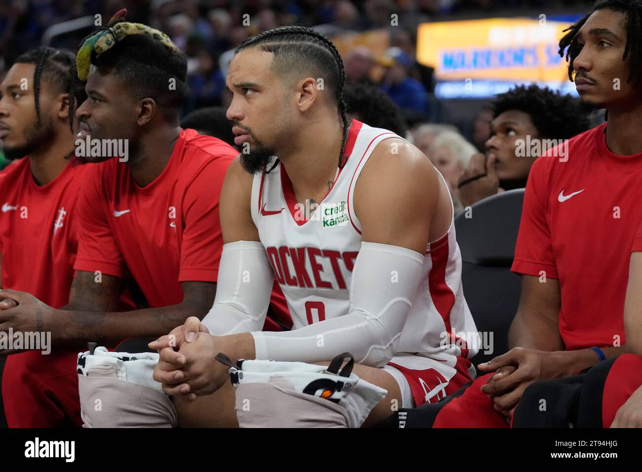 Houston Rockets forward Dillon Brooks, middle, during an NBA basketball ...
