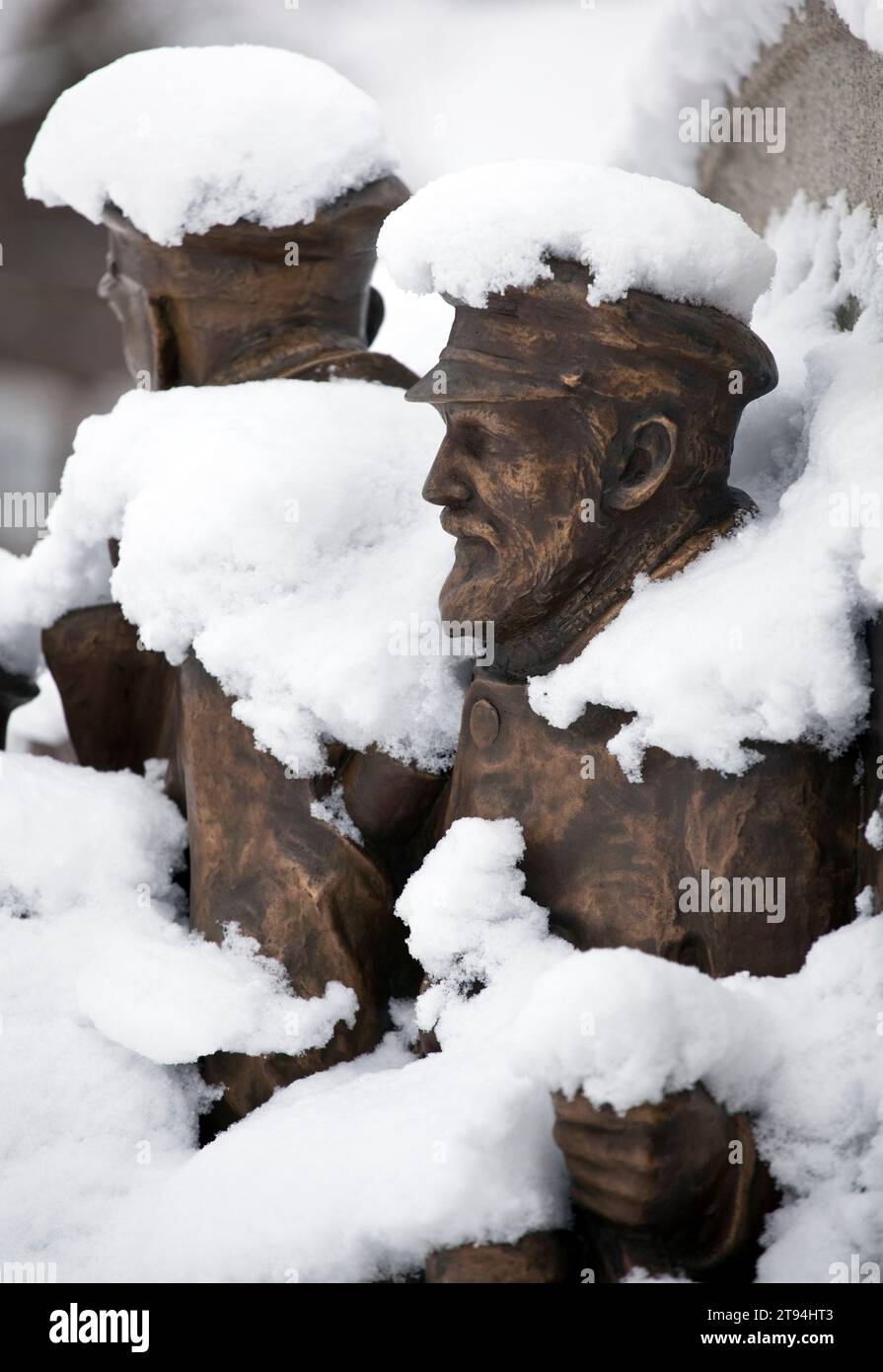 Detail of one of the bronze reliefs on the War Memorial at Port ...