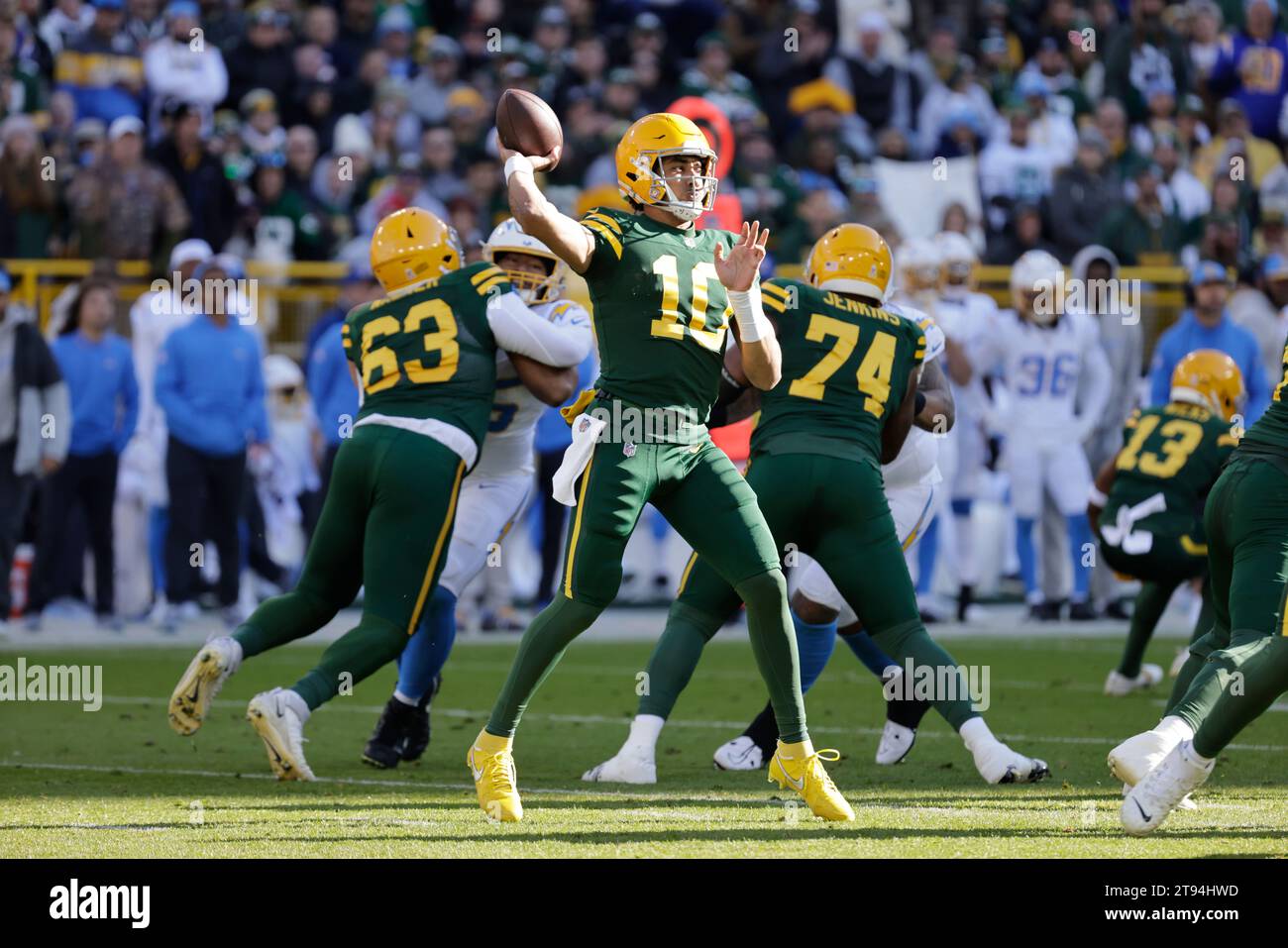 Green Bay Packers quarterback Jordan Love (10) during an NFL football ...