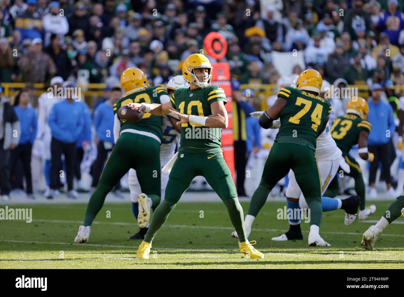 Green Bay Packers quarterback Jordan Love (10) during an NFL football ...