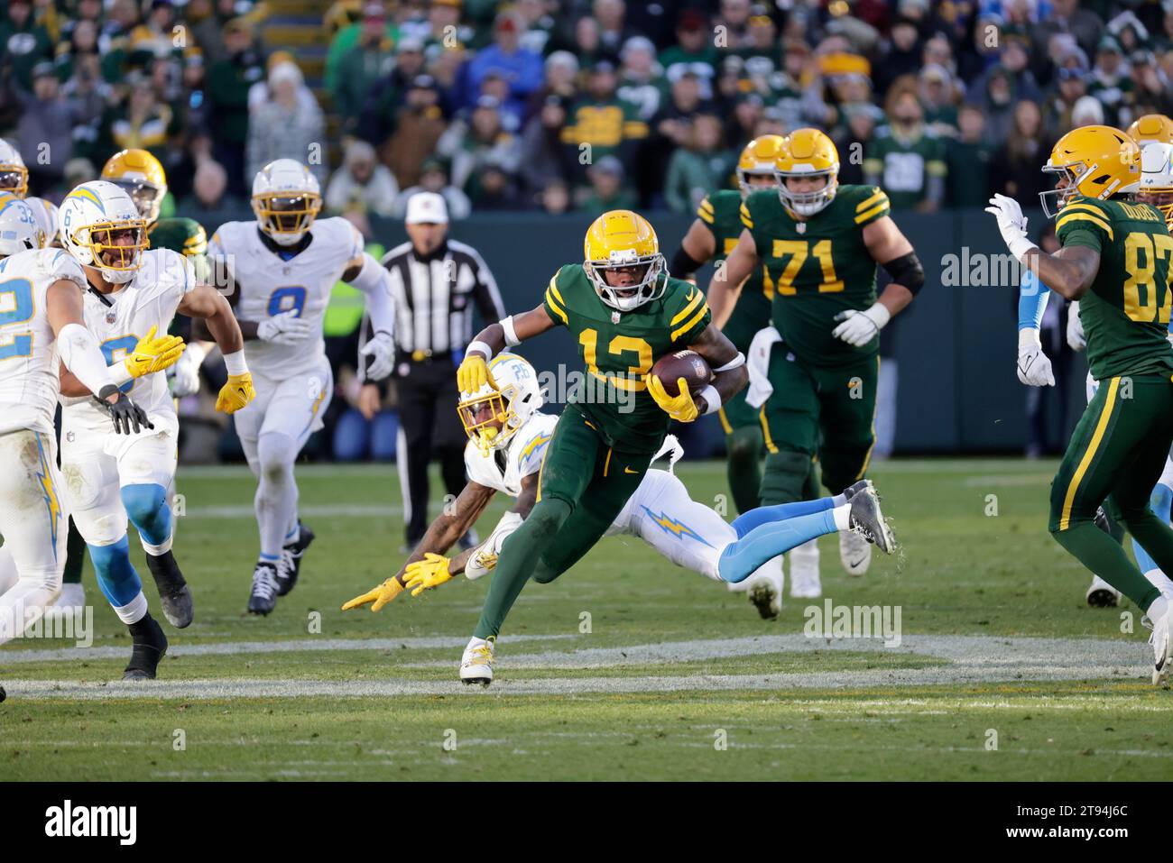 Green Bay Packers wide receiver Dontayvion Wicks (13) during an NFL ...