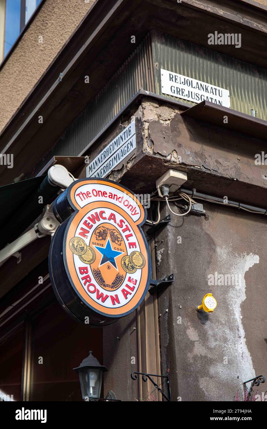 Newcastle Brown Ale cabinet sign in Helsinki, Finland Stock Photo - Alamy