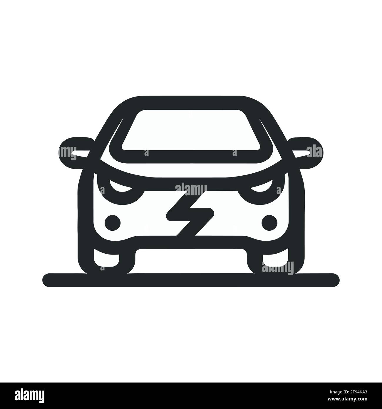 electric car linear icon with plug and lightning isolated. Vector ...
