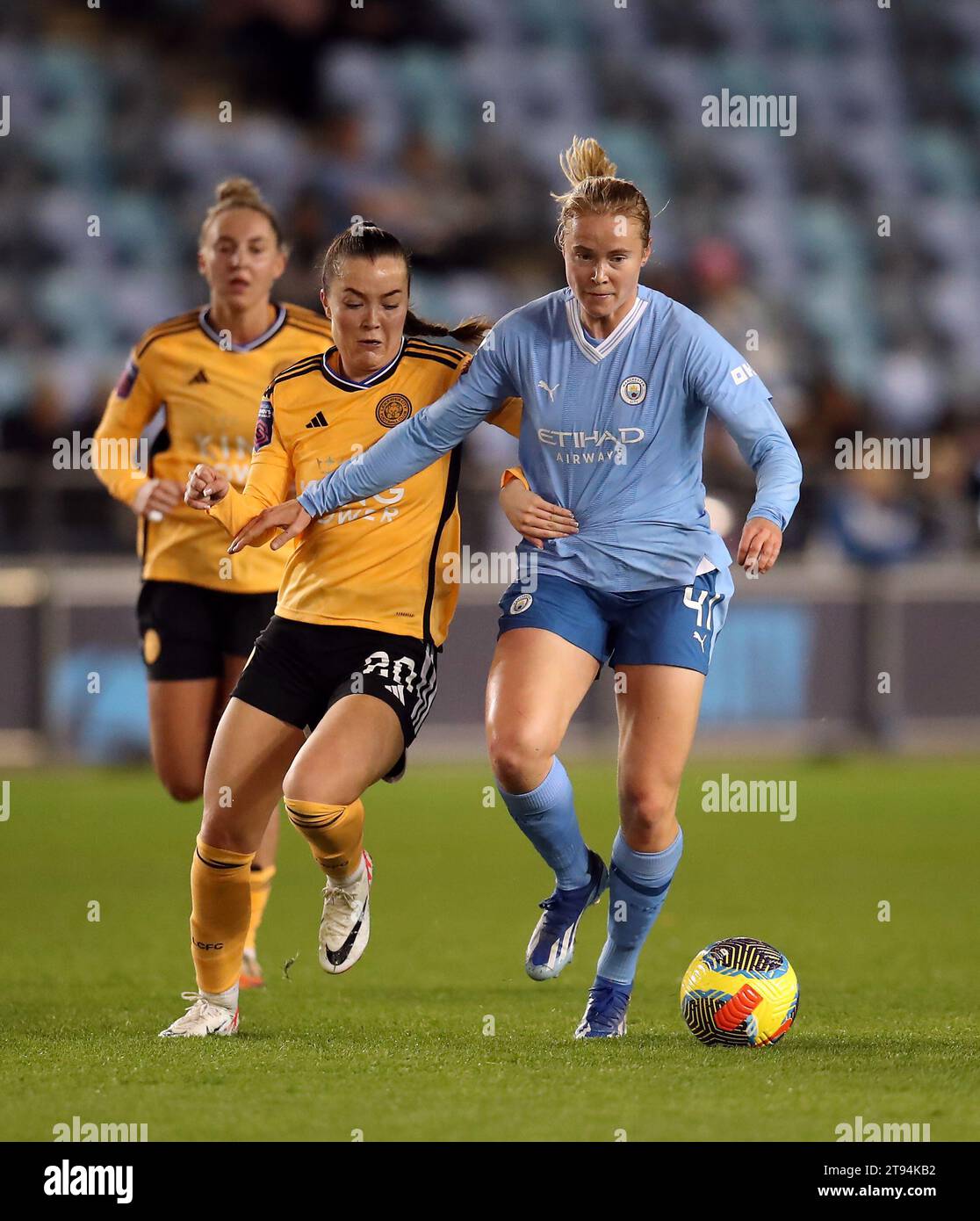 Leicester City's Missy Goodwin and Manchester City's Julie Blakstad ...