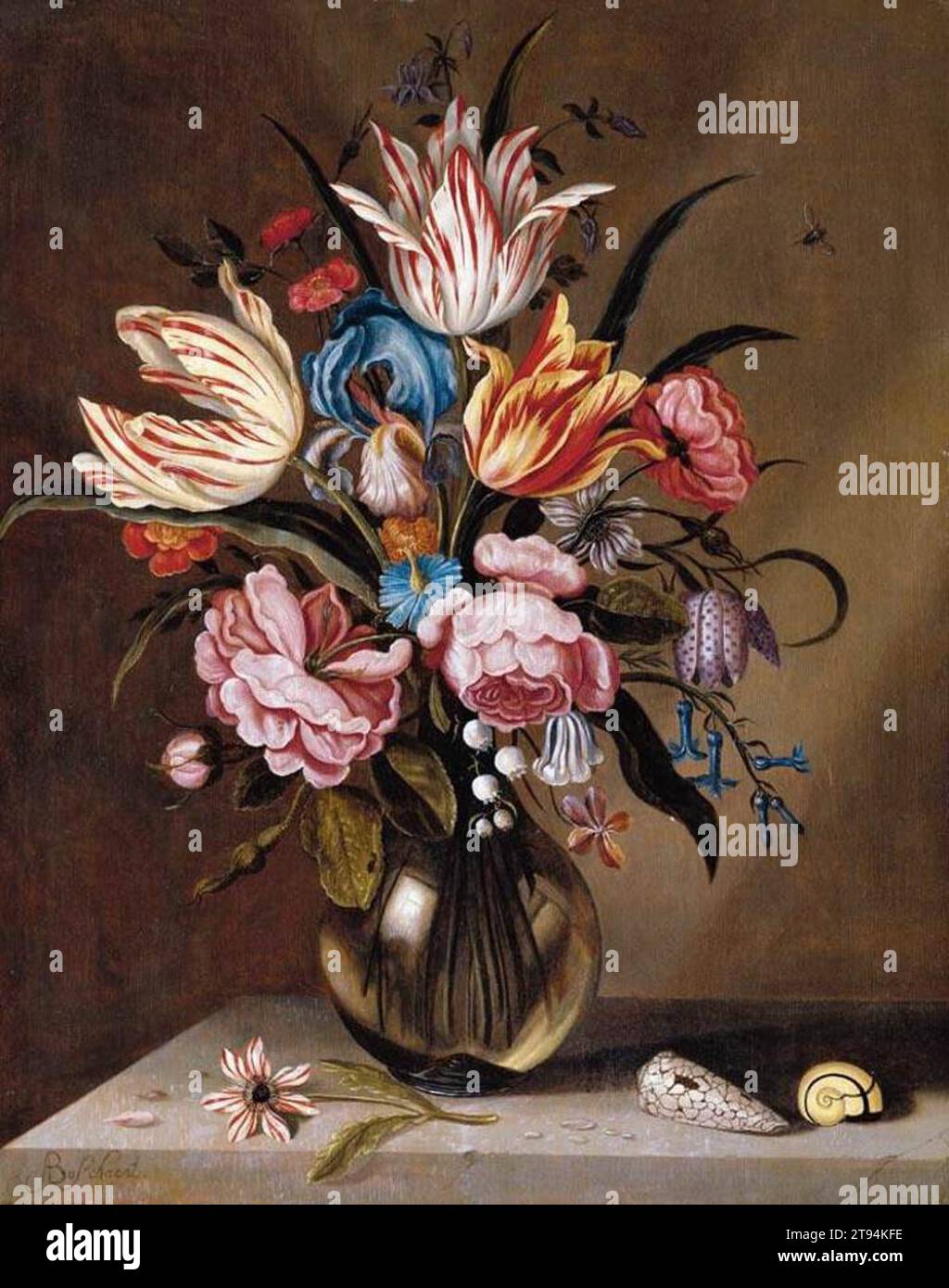 Flowers in a Glass Vase - by Abraham Bosschaert Stock Photo - Alamy