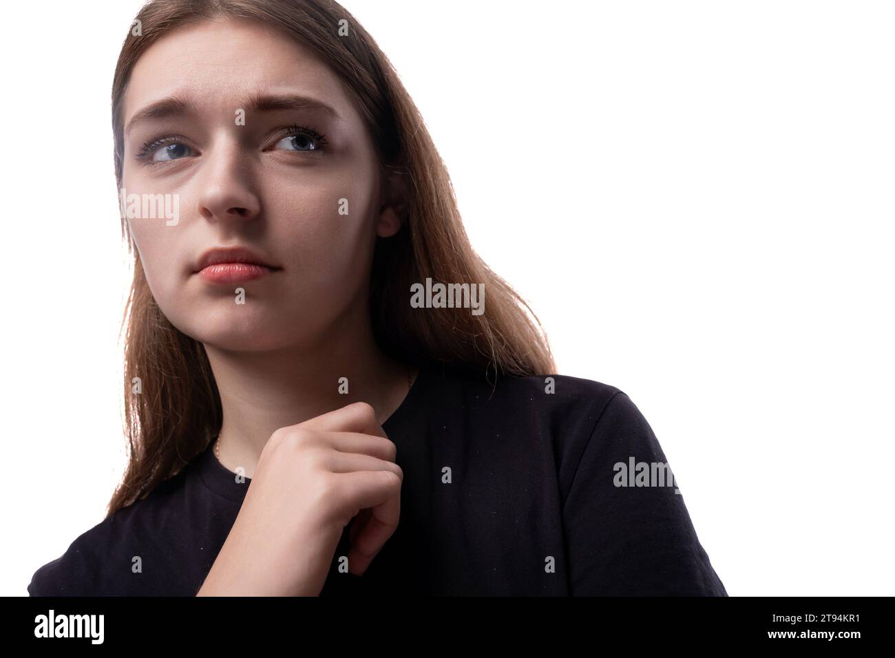 Headshot portrait of a European teenage girl with brown hair Stock ...