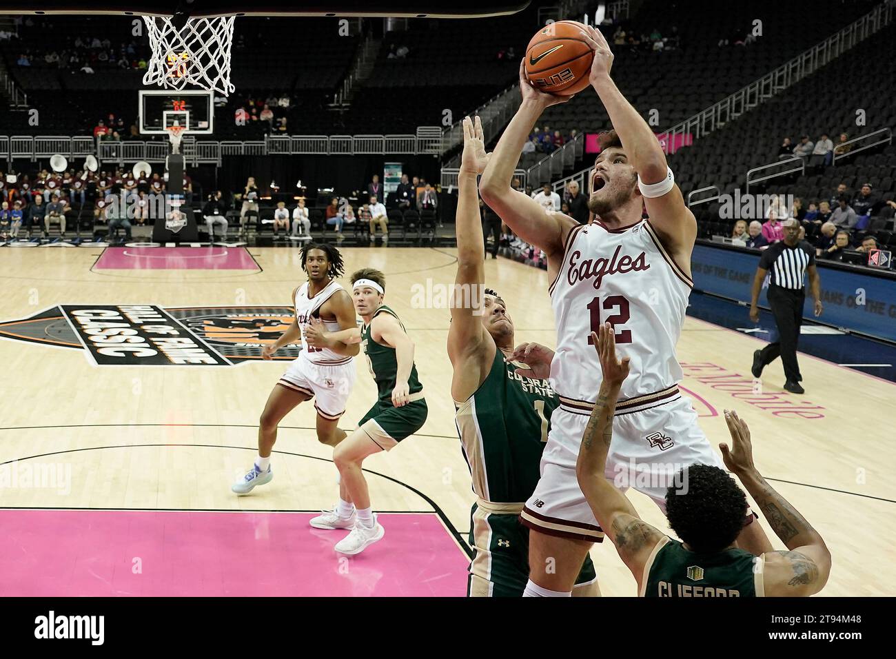 Boston College forward Quinten Post (12) shoots over Colorado State ...