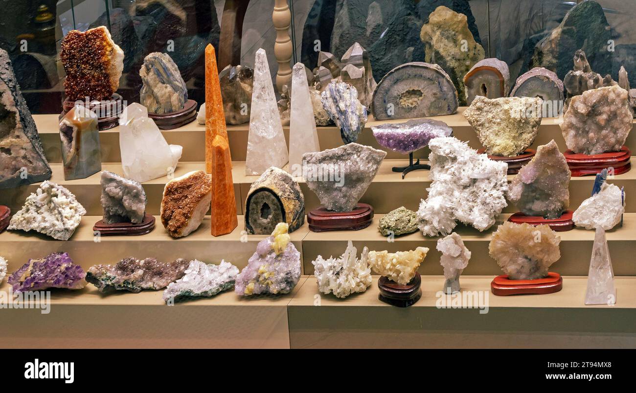 Sparkling stones crystal minerals sold on a market in Turkey Stock ...