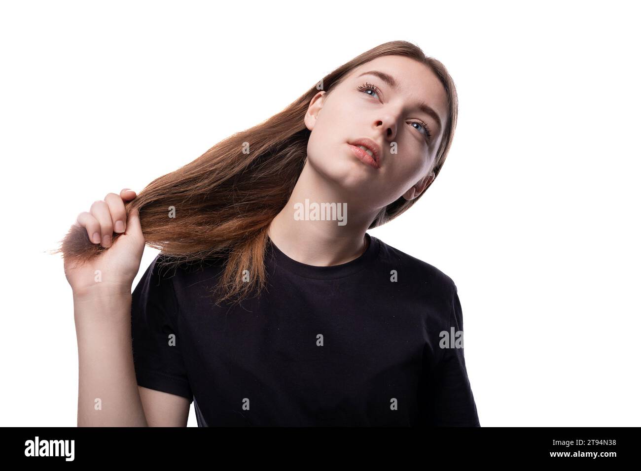 Headshot portrait of a charming Caucasian teenage girl with silky ...