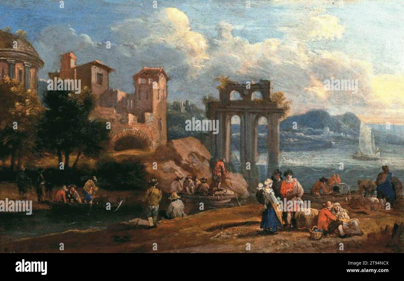 Figures in a Landscape - by Pieter Bout Stock Photo - Alamy