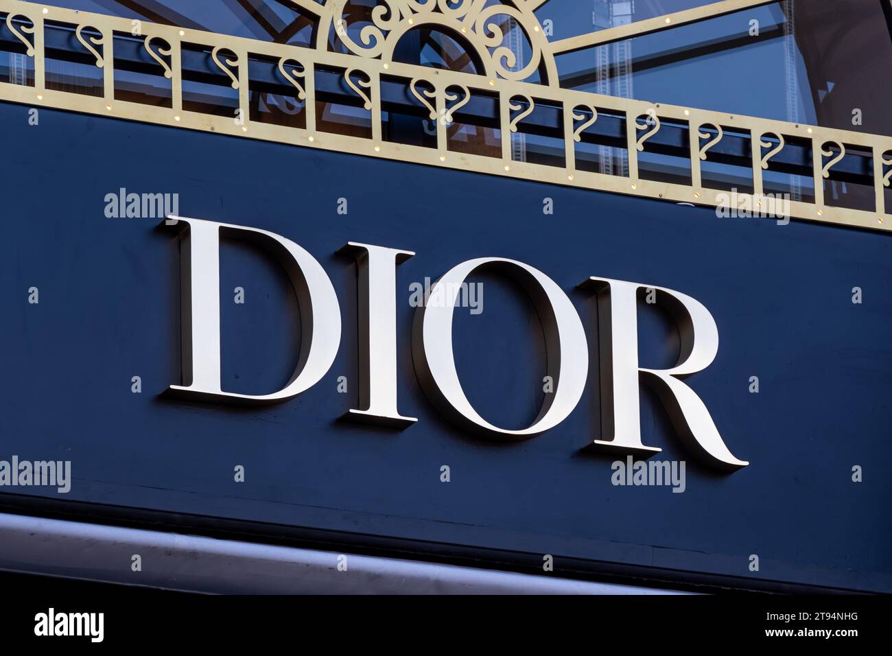 Sign of the Dior boutique located Place Vendôme in Paris. Christian ...