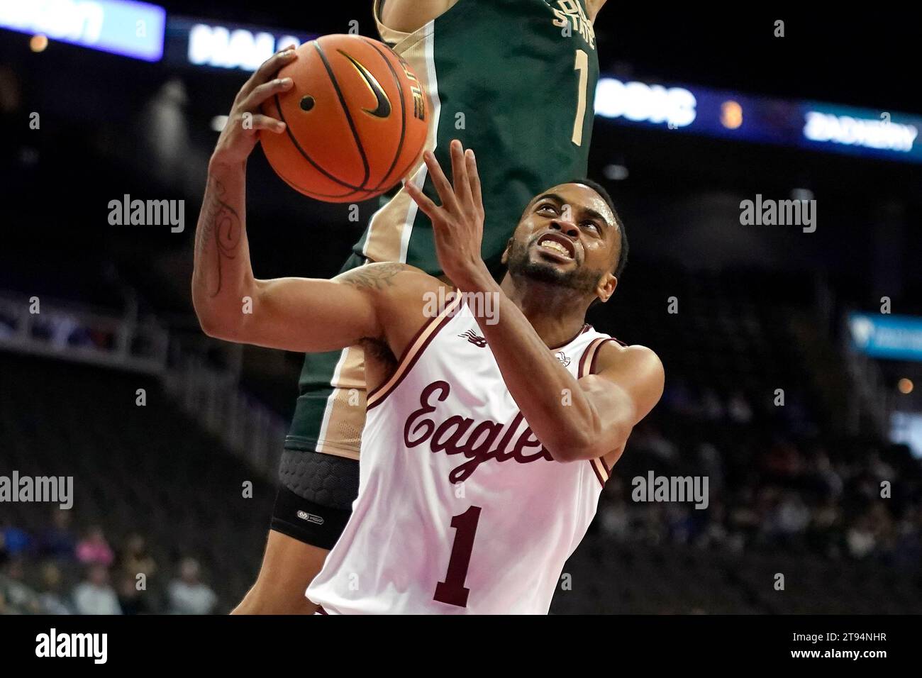 Boston College guard Claudell Harris Jr. (1) shoots during the first ...