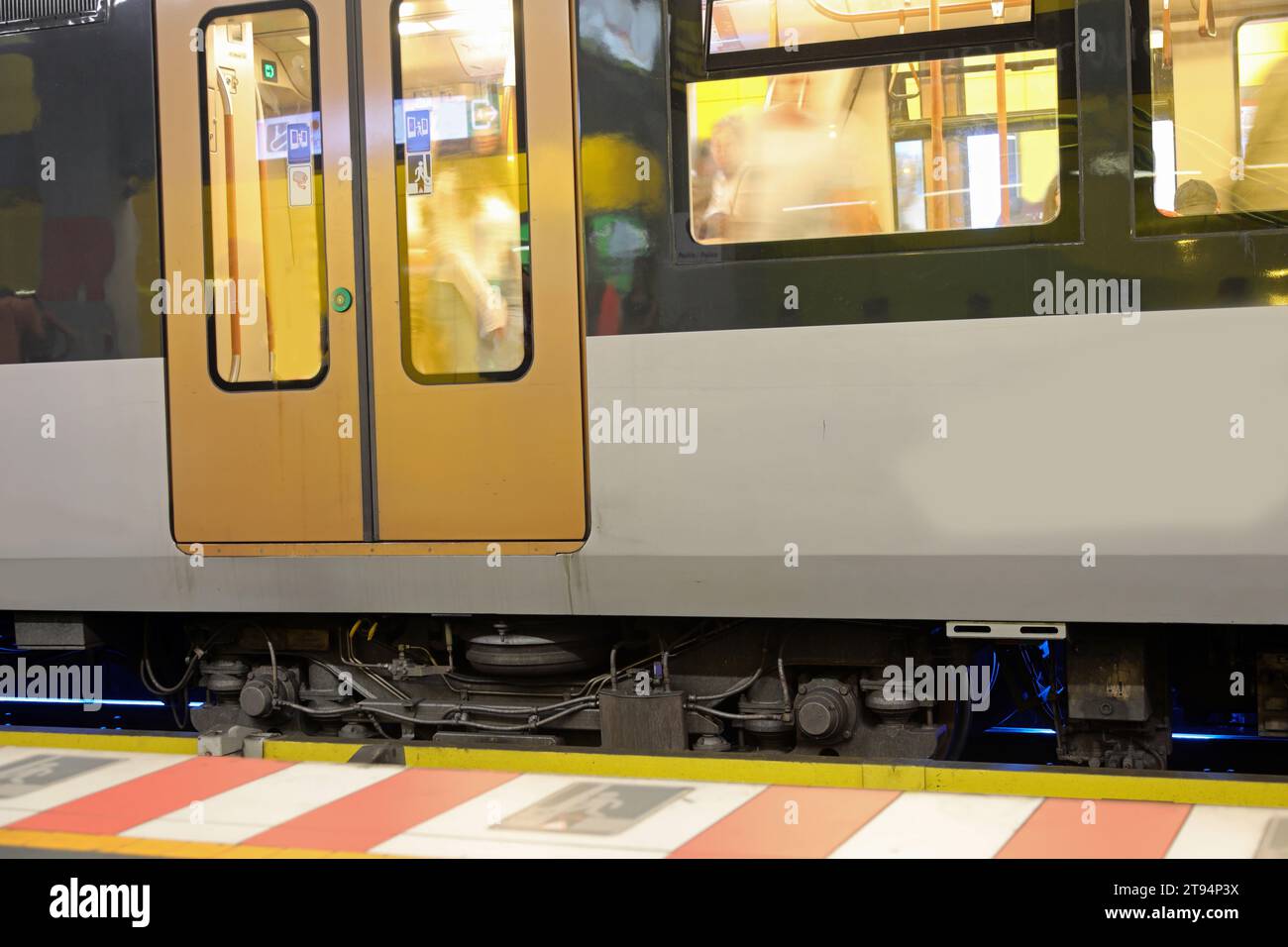 subway car with sliding doors stopped in the subway stop without people ...
