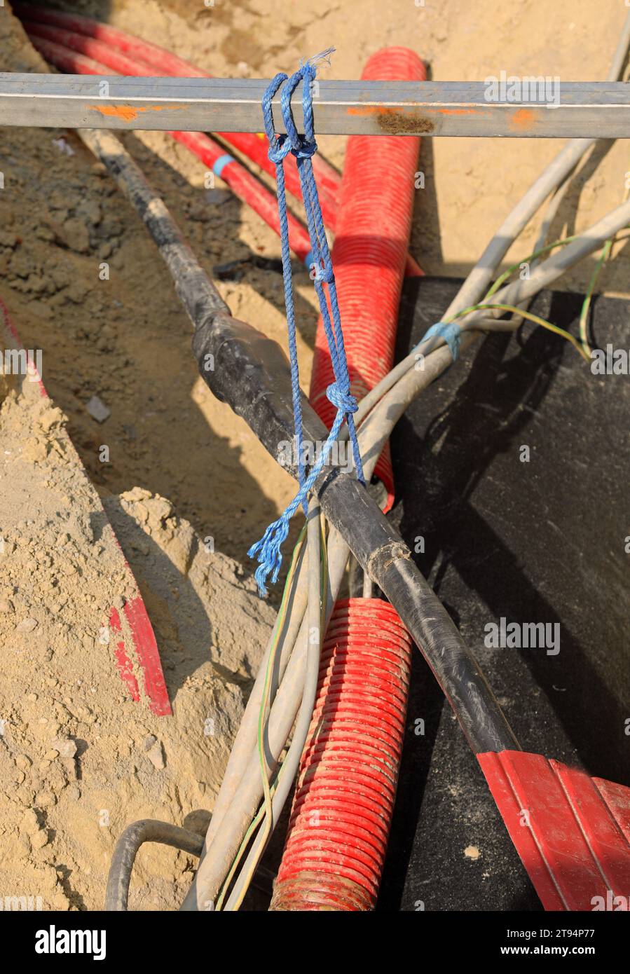 electrical junction between high voltage electrical cables inside the ...