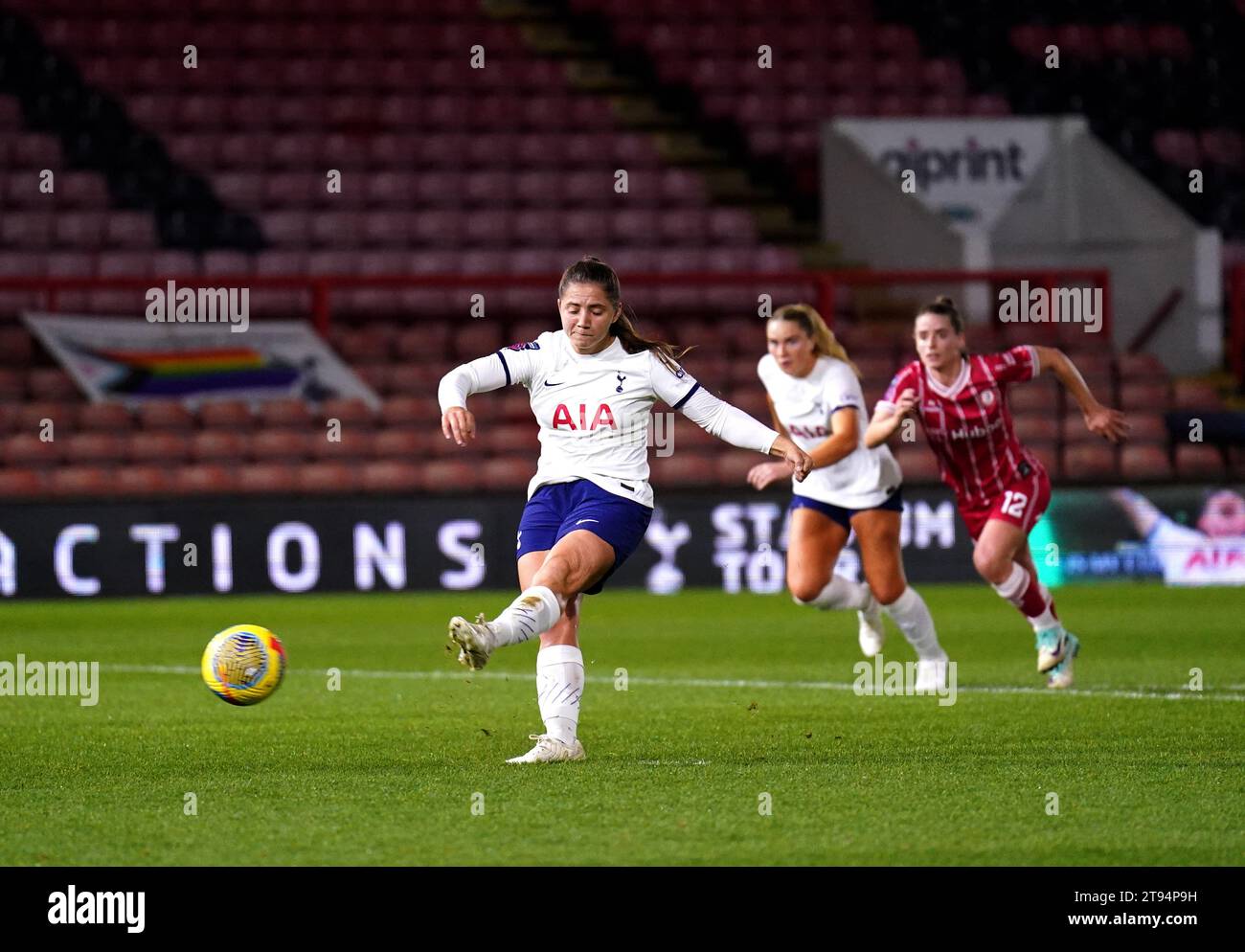 Tottenham Hotspur's Kit Graham scores their side's first goal of the ...