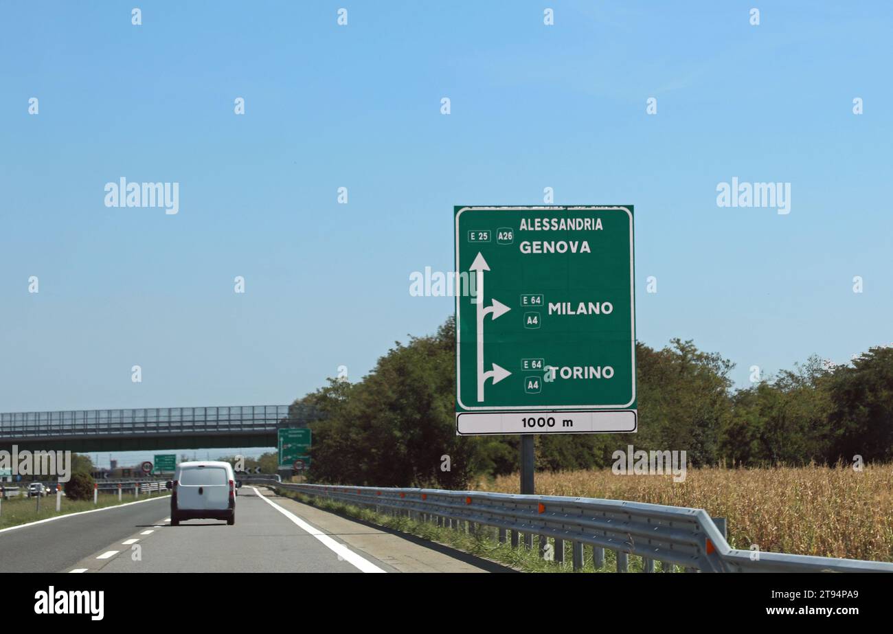 Motorway sign to go to the Italian French cities of MILANO also called ...