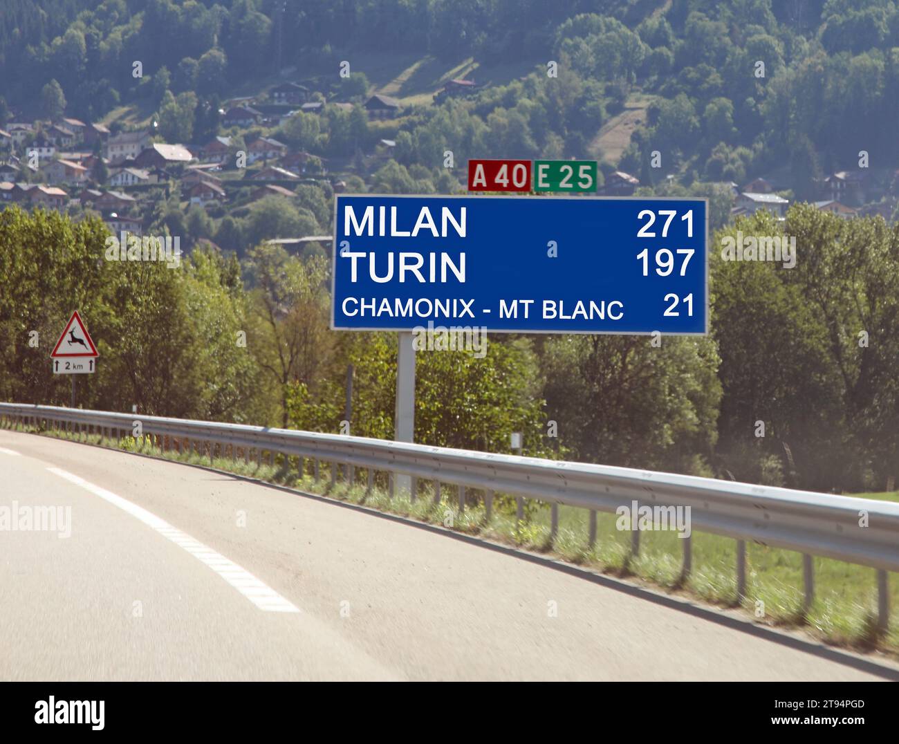 Road signs on the French highway to reach italian cities through the ...