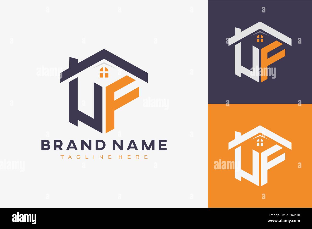 hexagon UF house monogram logo for real estate, property, construction ...